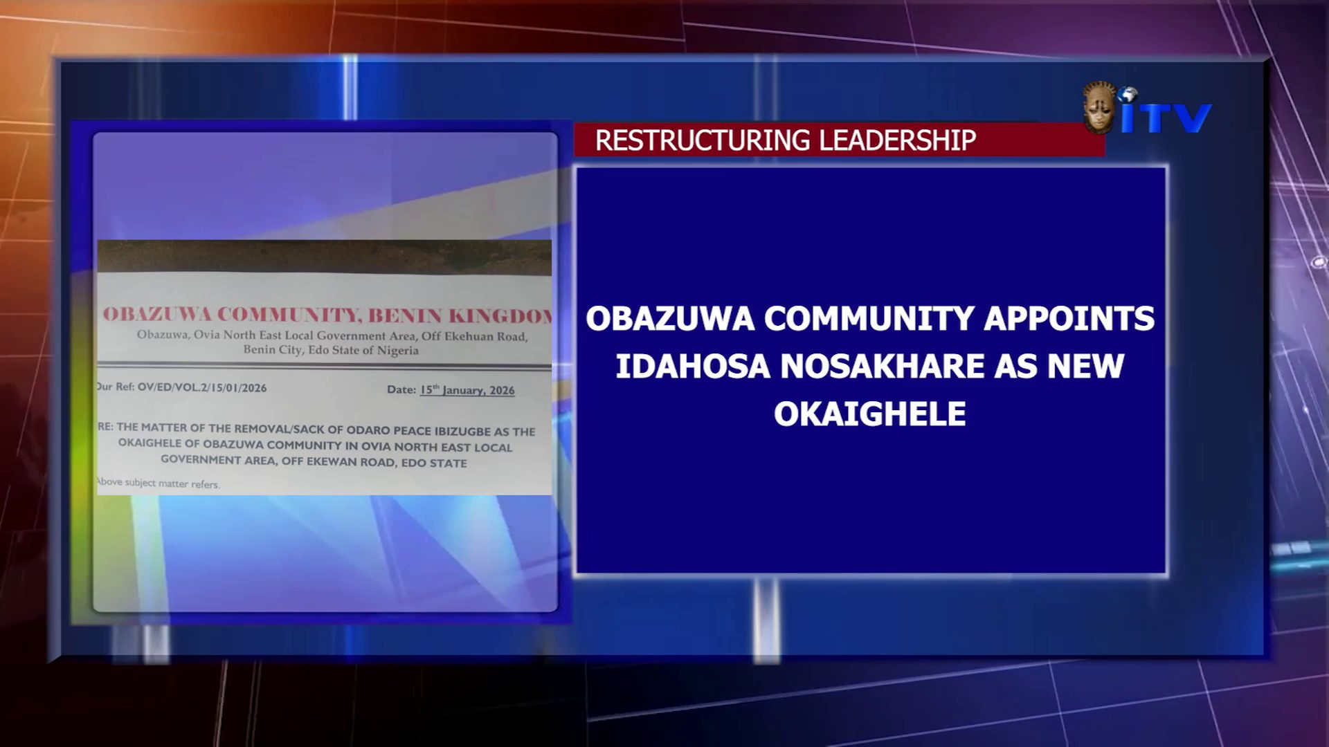 RESTRUCTURING LEADERSHIP: Obazuwa Community Appoints Idahosa Nosakhare ...