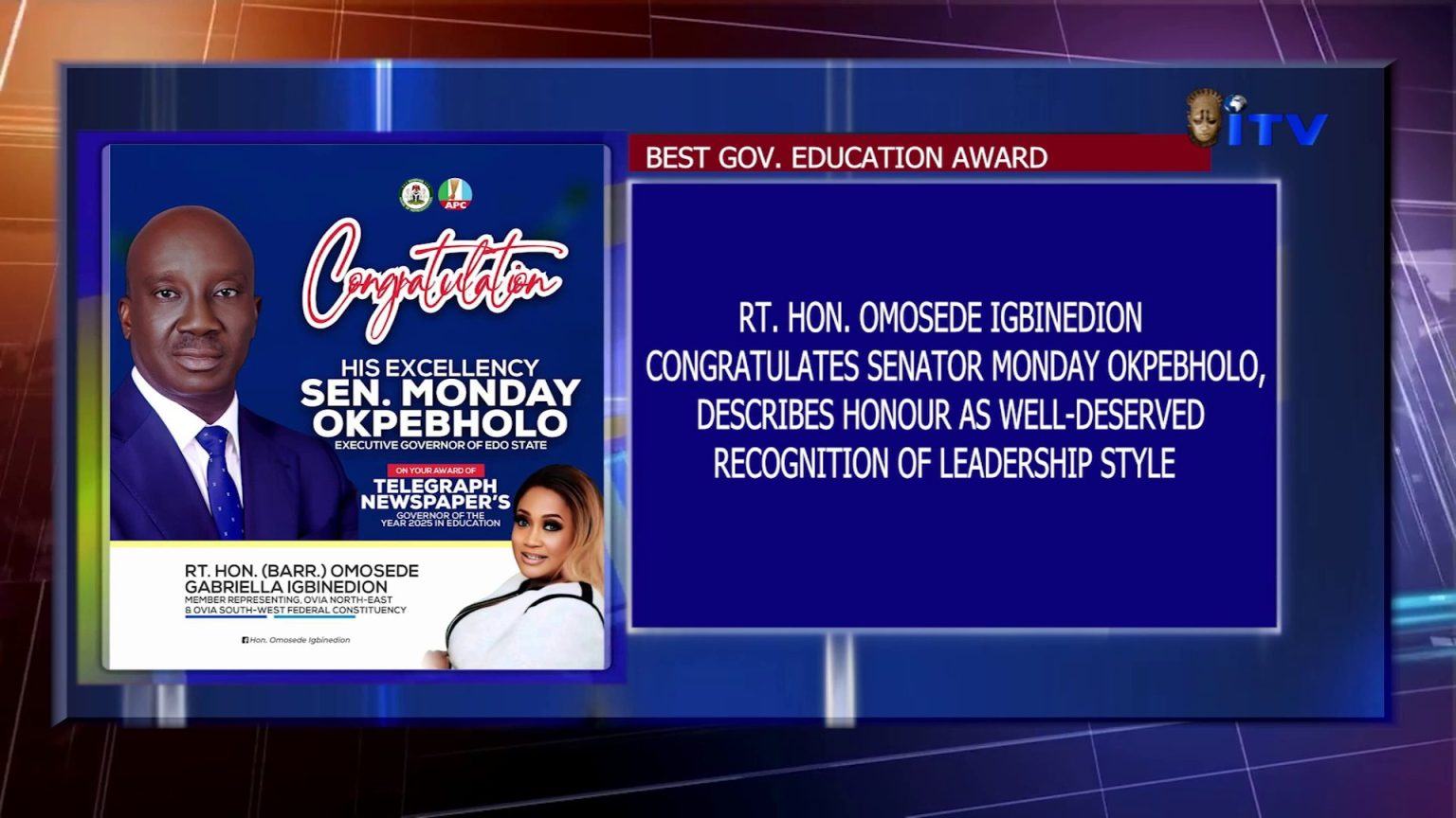 Best Gov. Education Award: Rt. Hon. Omosede Igbinedion Congratulates ...